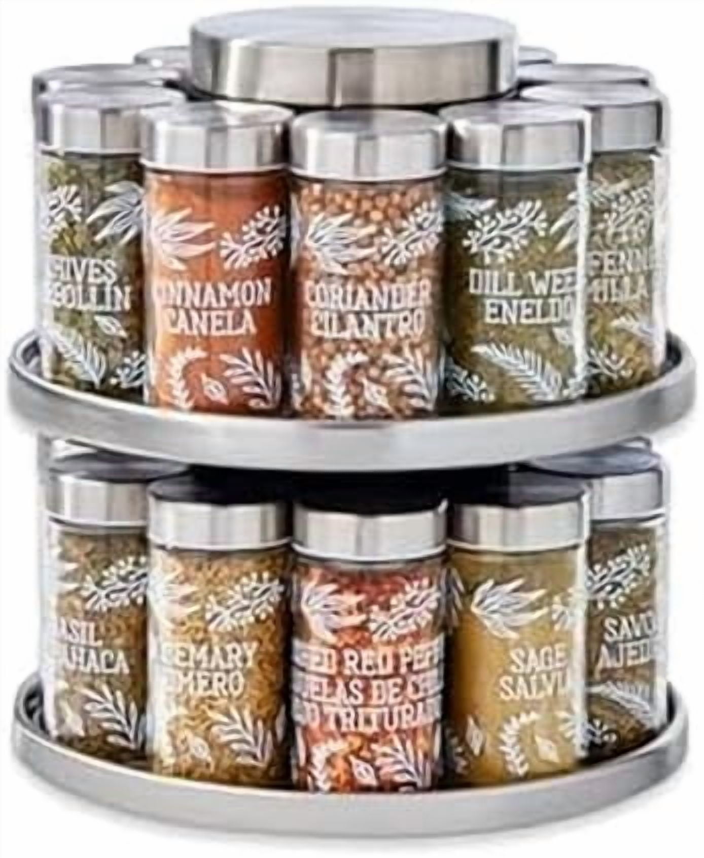 20 Jar Revolving Spice Rack with Integrated Tool Caddy, Brushed ...