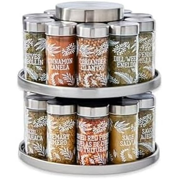 20 Jar Revolving Spice Rack with Integrated Tool Caddy, Brushed ...