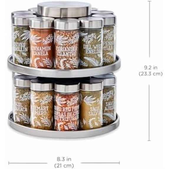 20 Jar Revolving Spice Rack with Integrated Tool Caddy, Brushed ...