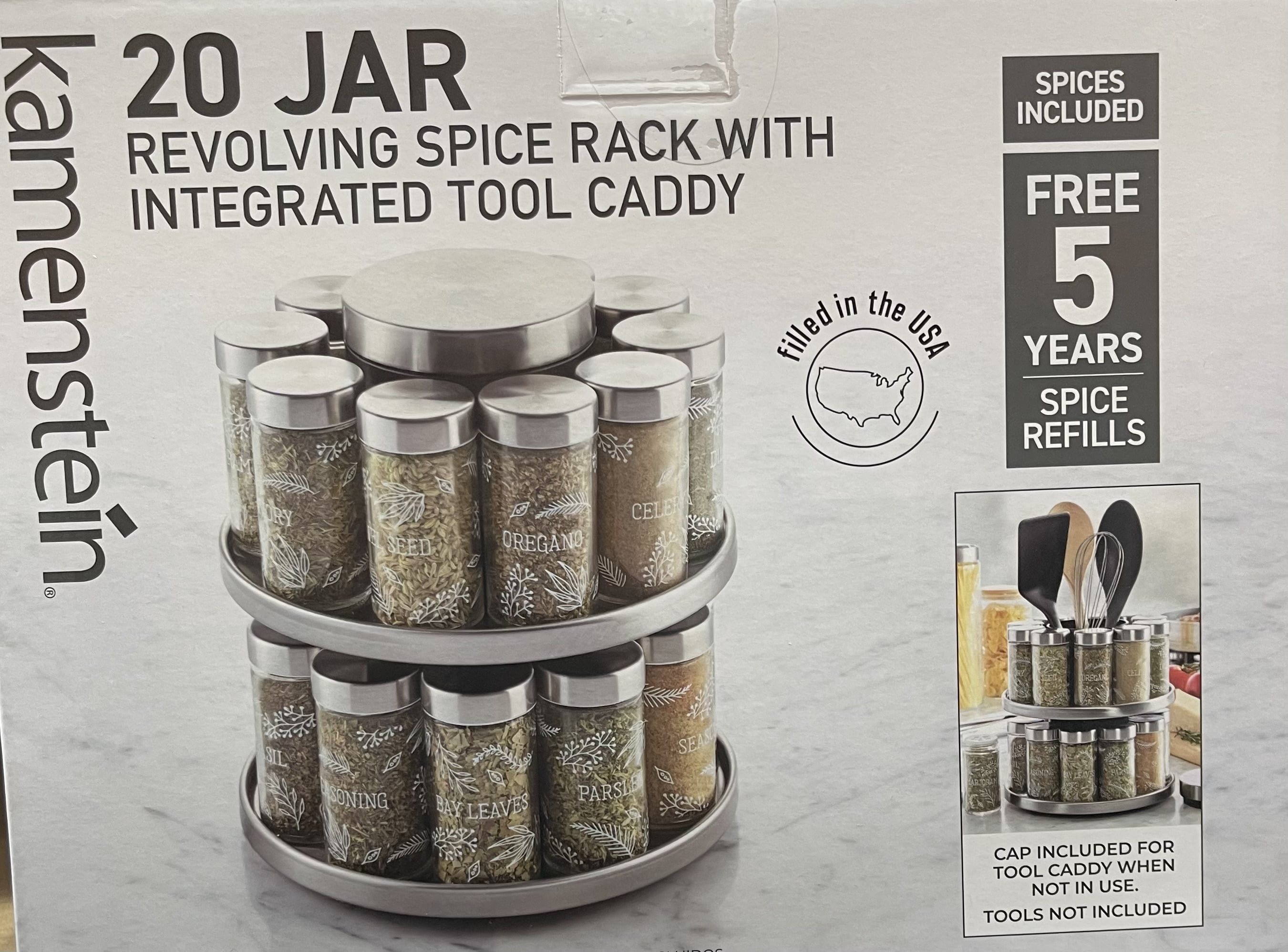 20 Jar Revolving Spice Rack with Integrated Tool Caddy, Free 5 Years ...
