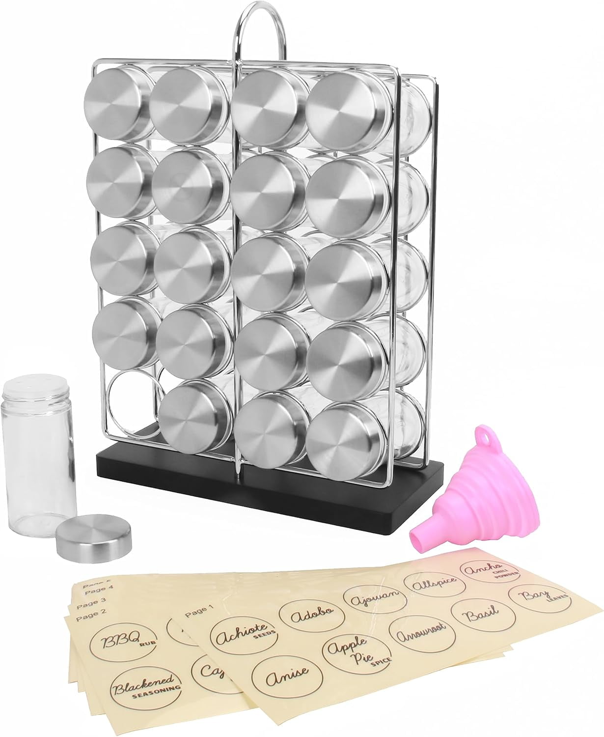 20 Jar Spice Rack with Spices Included - Revolving Tower Organizer for ...