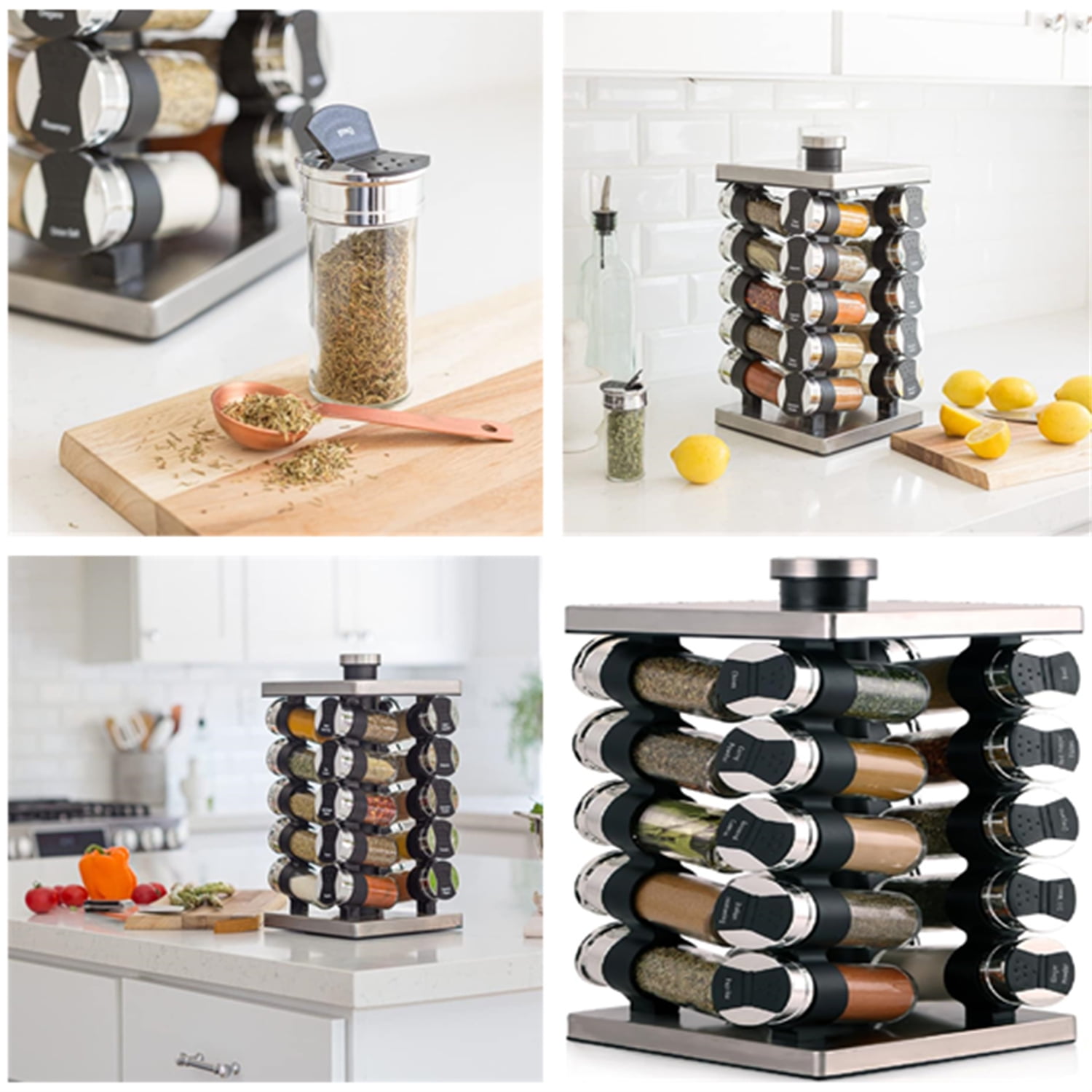 20 Jar Spice Rack with Spices Included - Tower Organizer for Kitchen ...