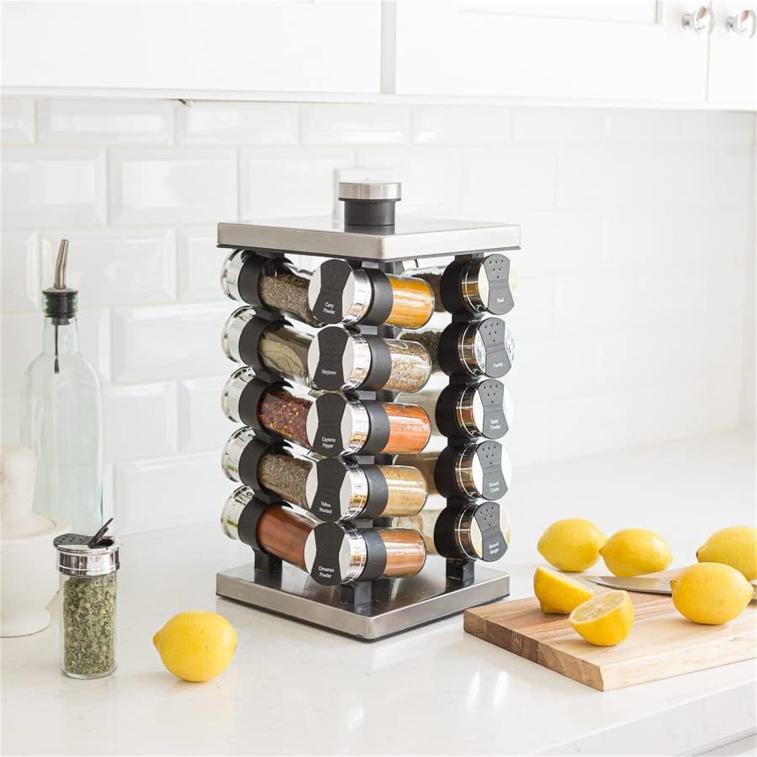 20 Jar Spice Rack with Spices Included - Tower Organizer for Kitchen ...