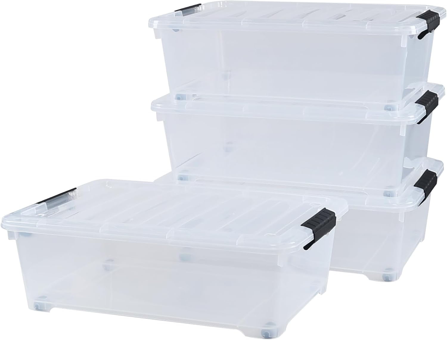 20 L Clear Under Bed Containers, 4 Pack Under Bed Plastic Storage Totes ...