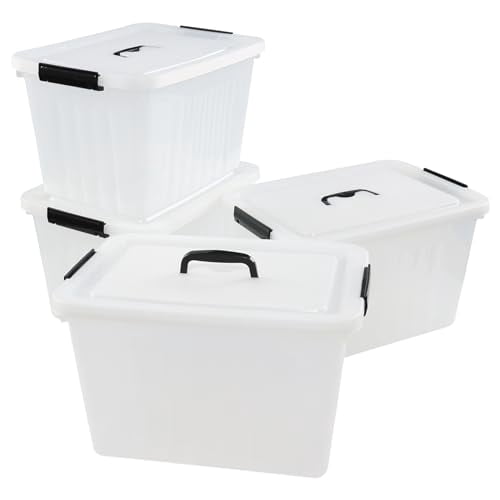 20 L Plastic Storage Bins with Latching Lids, Stackable Storage ...