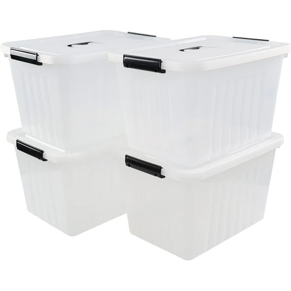 20 L Plastic Storage Bins with Latching Lids, Stackable Storage ...