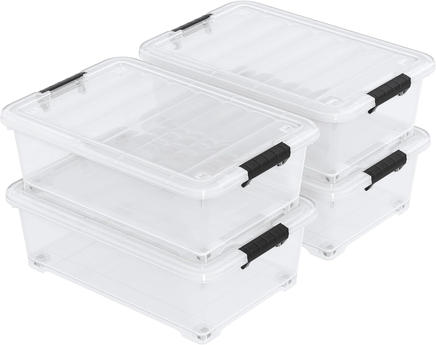 20 L Plastic Under Bed Storage Containers, 4 Pack Under Bed Clear Latch ...