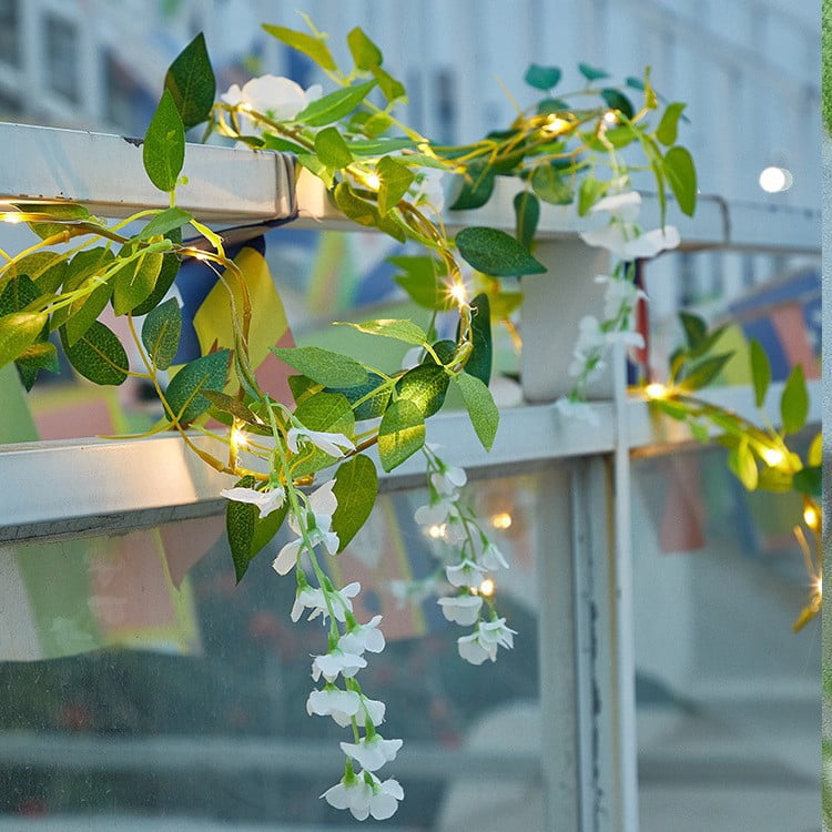 20 LED Artificial White Wisteria Flowers Garland String Lights Vine ...