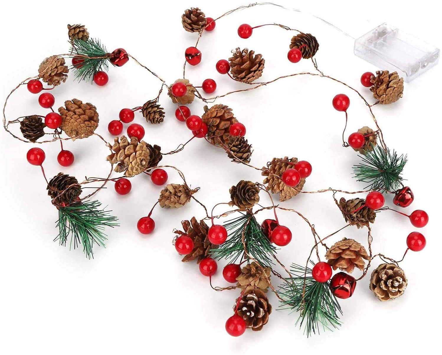 20 LED Christmas Garland Lights String, 6.5ft Pinecone Red Berry ...