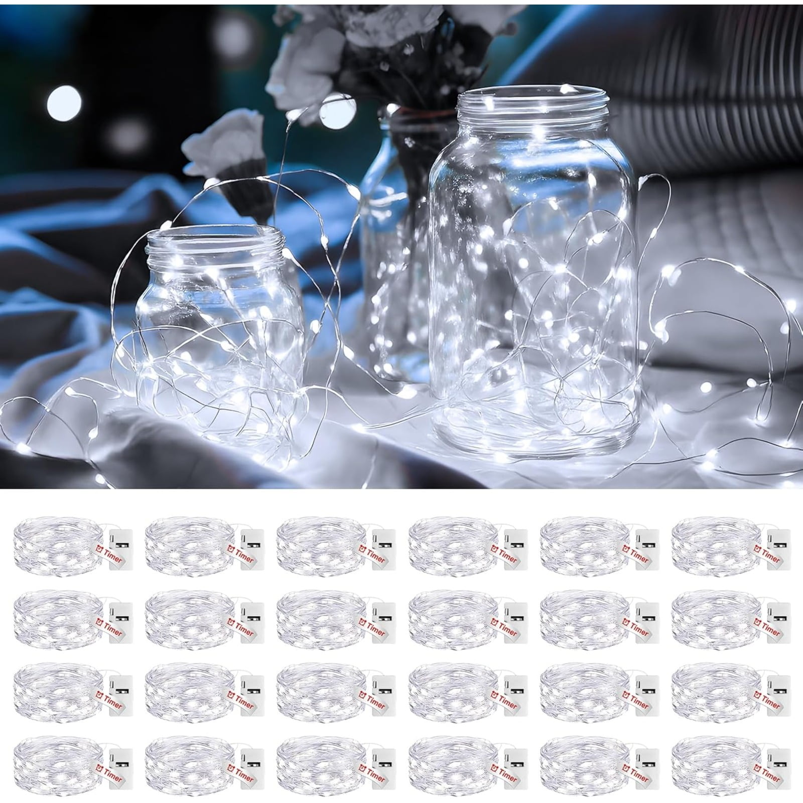 20 LED Fairy Lights with Timer, 3 Modes & Silver Wire String Lights ...
