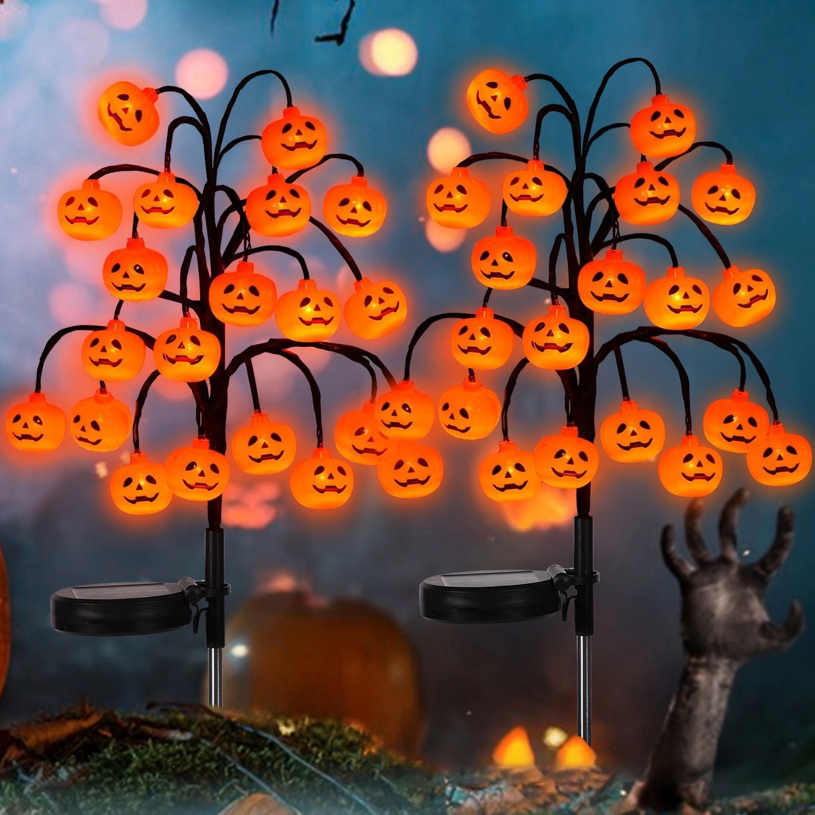 20 LED Halloween Solar Pumpkin Stake Lights for Outdoor Halloween ...