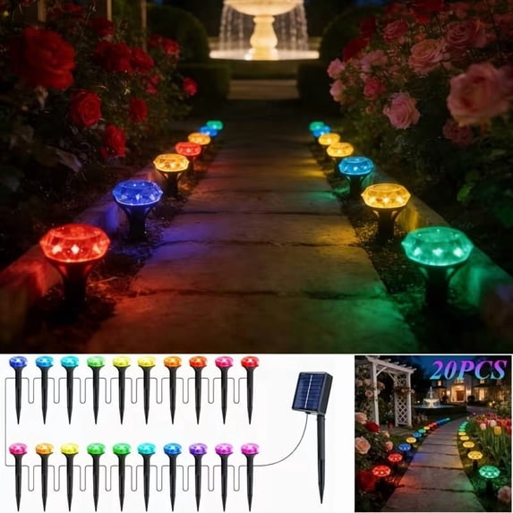 20 LED Solar Powered Quadrilateral Path Lights - Warm White Outdoor ...