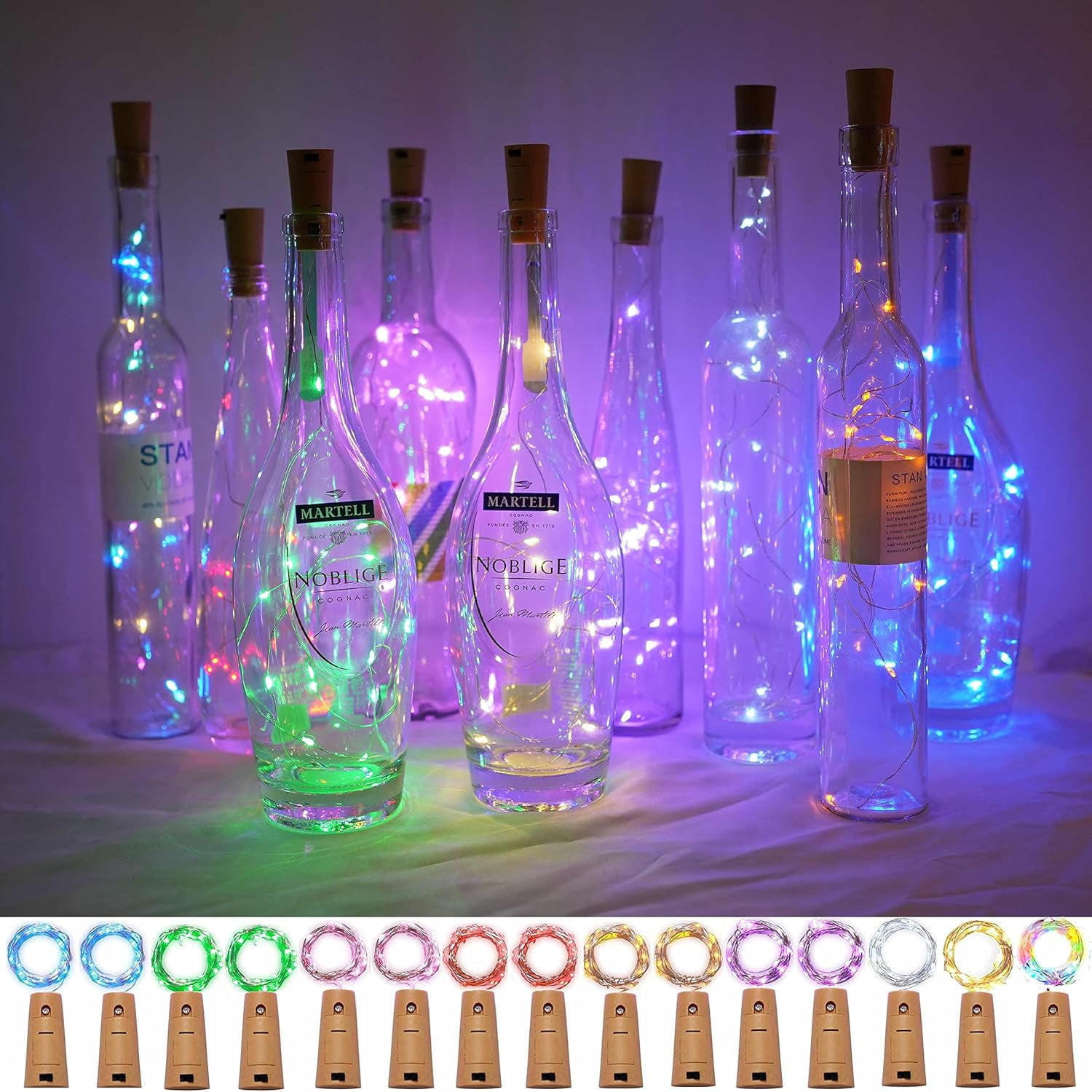 20 LED Wine Bottle Lights with Cork, 15Pcs Battery Operated Cork Shape ...