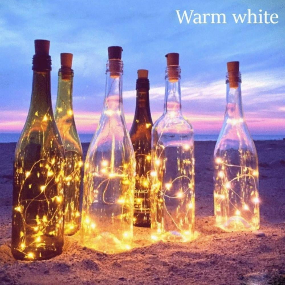 20 LED Wine Bottle Lights with Cork, 6.5ft Silver Wire Cork Lights ...