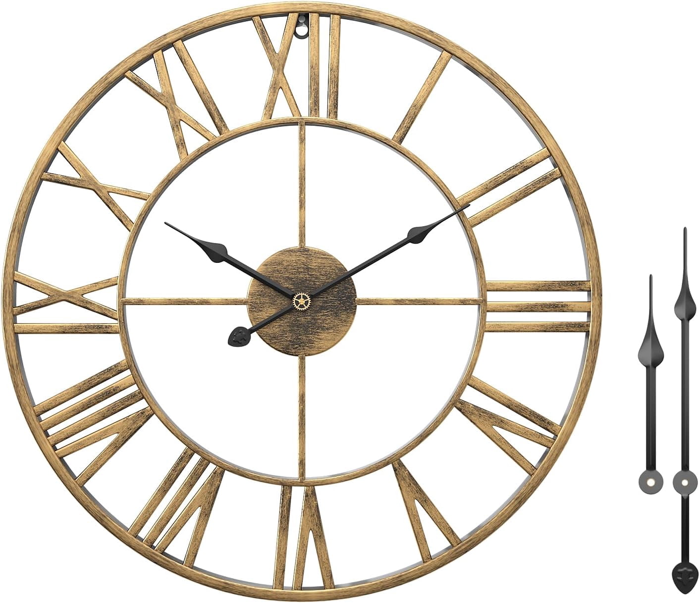 20" Large Gold Roman Numeral Wall Clock, Silent Battery Operated Big ...