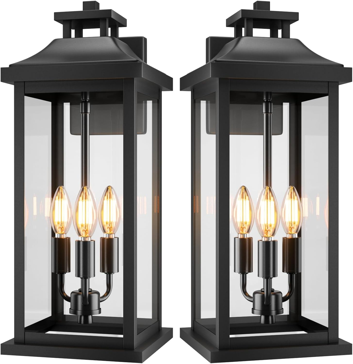 20" Large Outdoor Light Fixtures 3-Light 2 Pack, Black Outside Modern ...