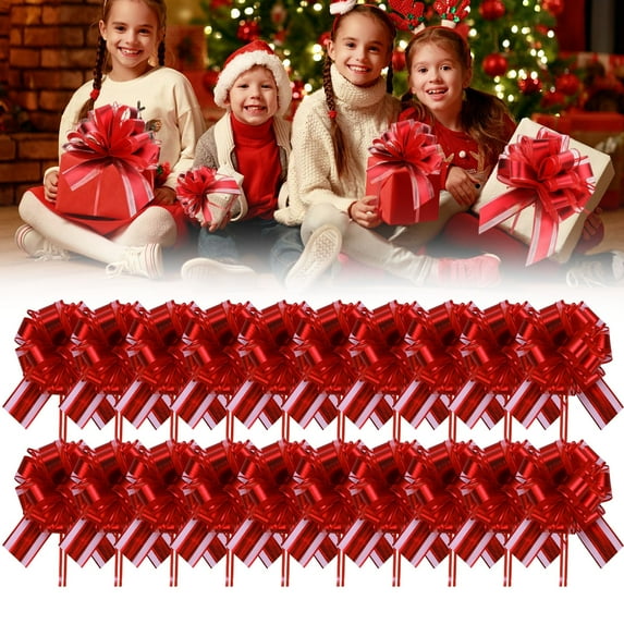 20 Large Pull-String Bow Set - Pre-Tied Gift Bows For Christmas ...