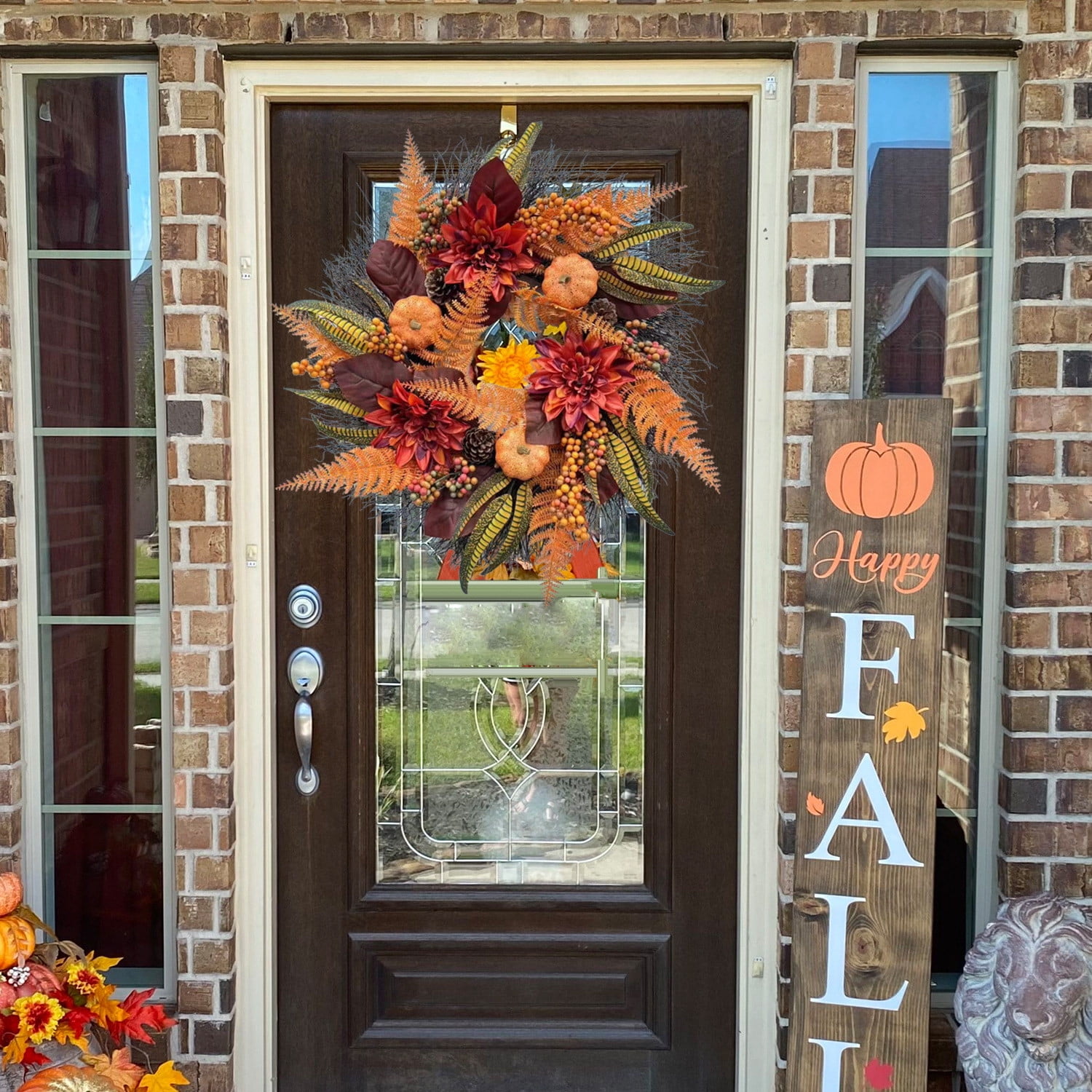 20" Large Thanksgiving Fall Wreath for Front Door, Artificial Autumn ...
