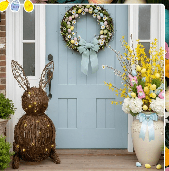 20'' Lit Rattan Easter Bunny Topiary - Handmade Rattan Rabbit with ...