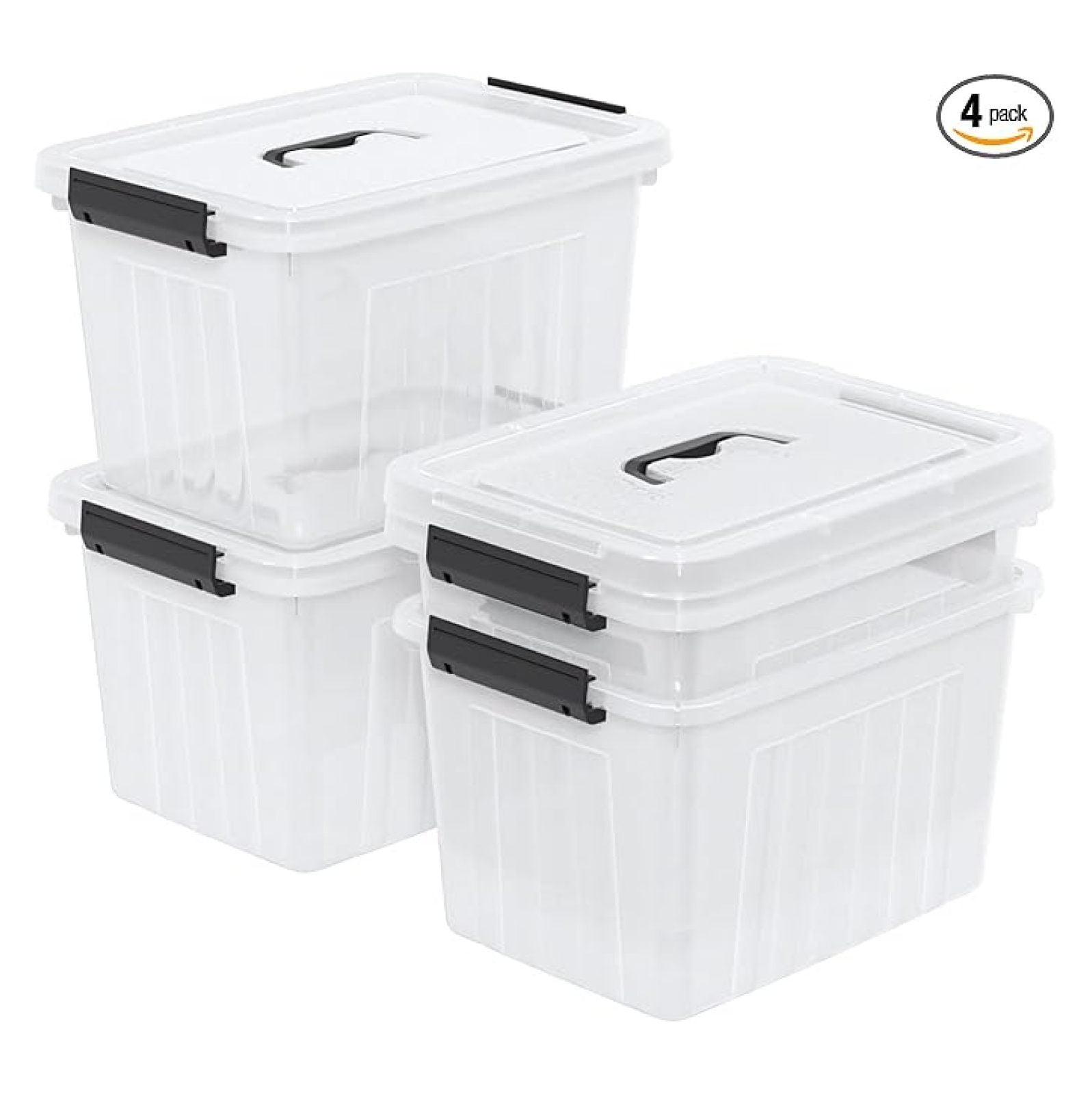 20 Liters Plastic Storage Box, Clear Lidded Boxes with Black Handles ...