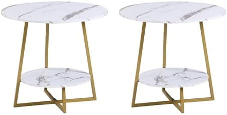 20" Living Room Side Table for Small Spaces, 2 Tier Wood Top Round End ...