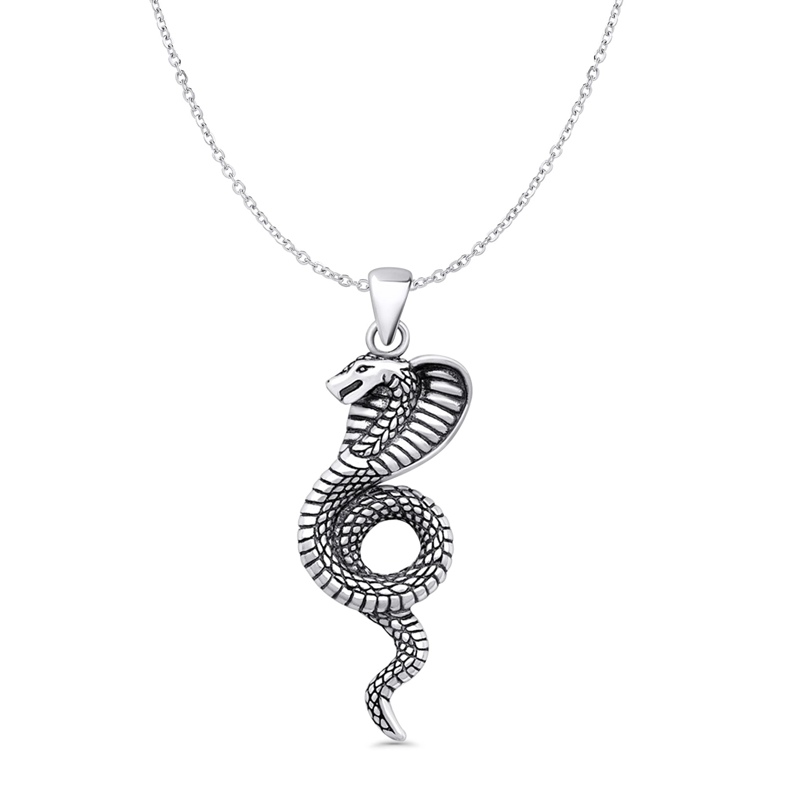 20" Long 1.4mm Cable Chain- Cobra Snake Pendant Necklace Oxidized ...