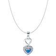 20" Long 1.4mm Cable Chain- Lab Created Blue Opal & CZ Heart Pendant ...