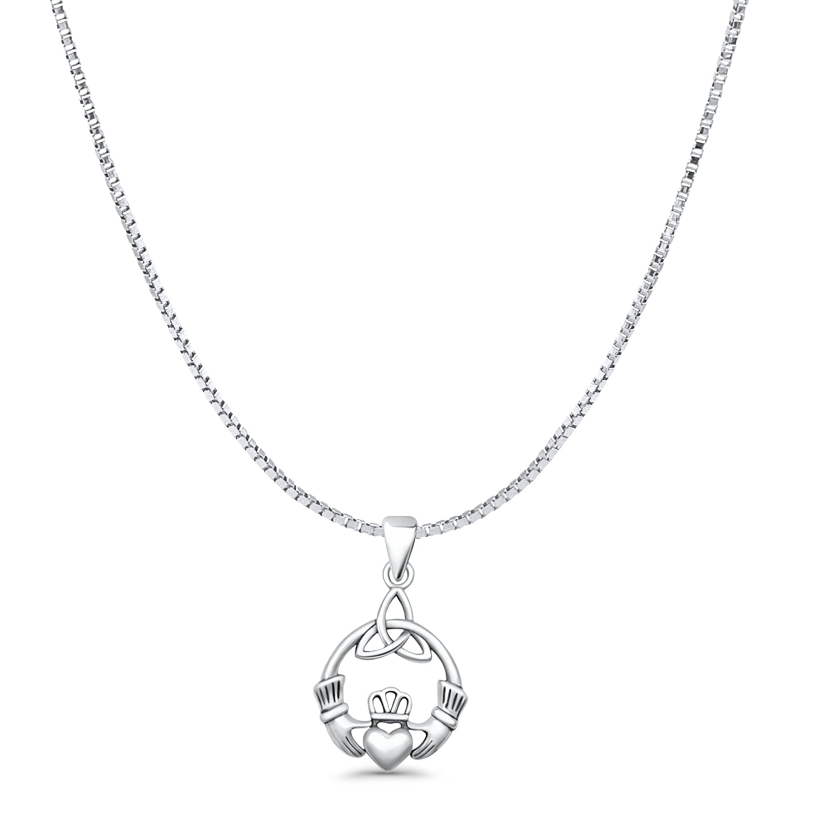 20" Long 1mm Bead Chain- Claddagh & Triquetra Pendant Necklace Oxidized ...