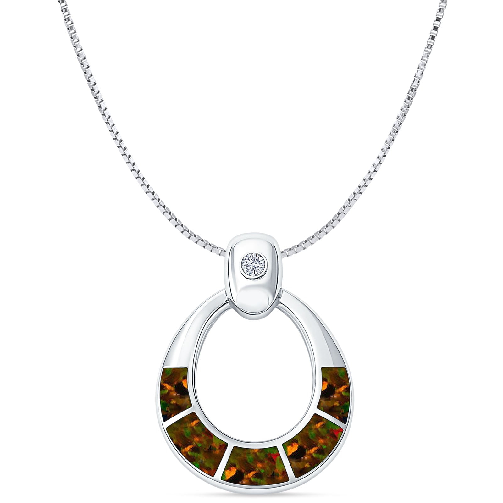 20" Long 1mm Bead Chain- Lab Created Black Opal & CZ Round Dangle Drop ...