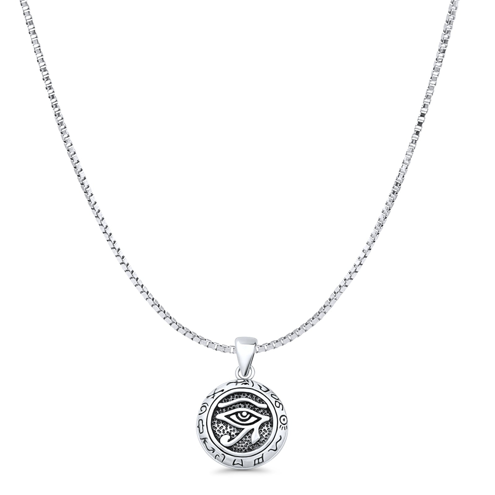 20" Long 1mm Box Chain- Eye of Horus Pendant Necklace Oxidized Vintage ...
