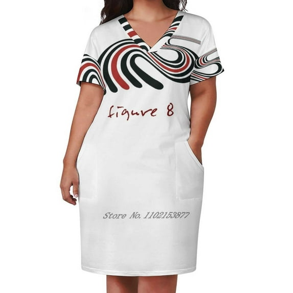 20 Loose Pocket Dress Fashion Print Dress Short Sleeve V-Neck A-Line ...