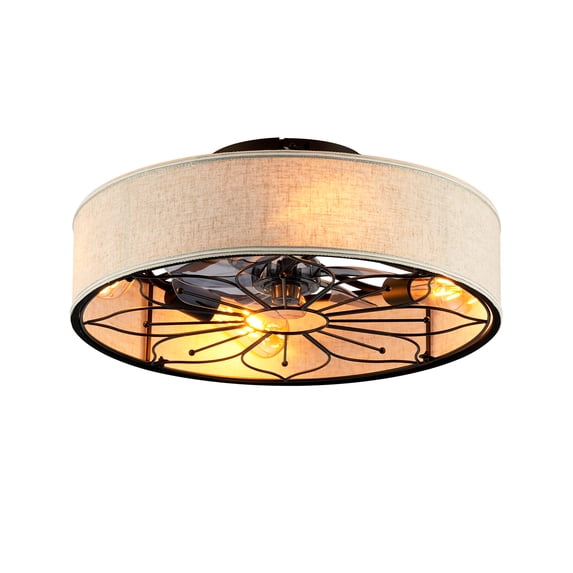 20" Lotus Design Fabric Farmhouse Bladeless Ceiling fan With Remote ...