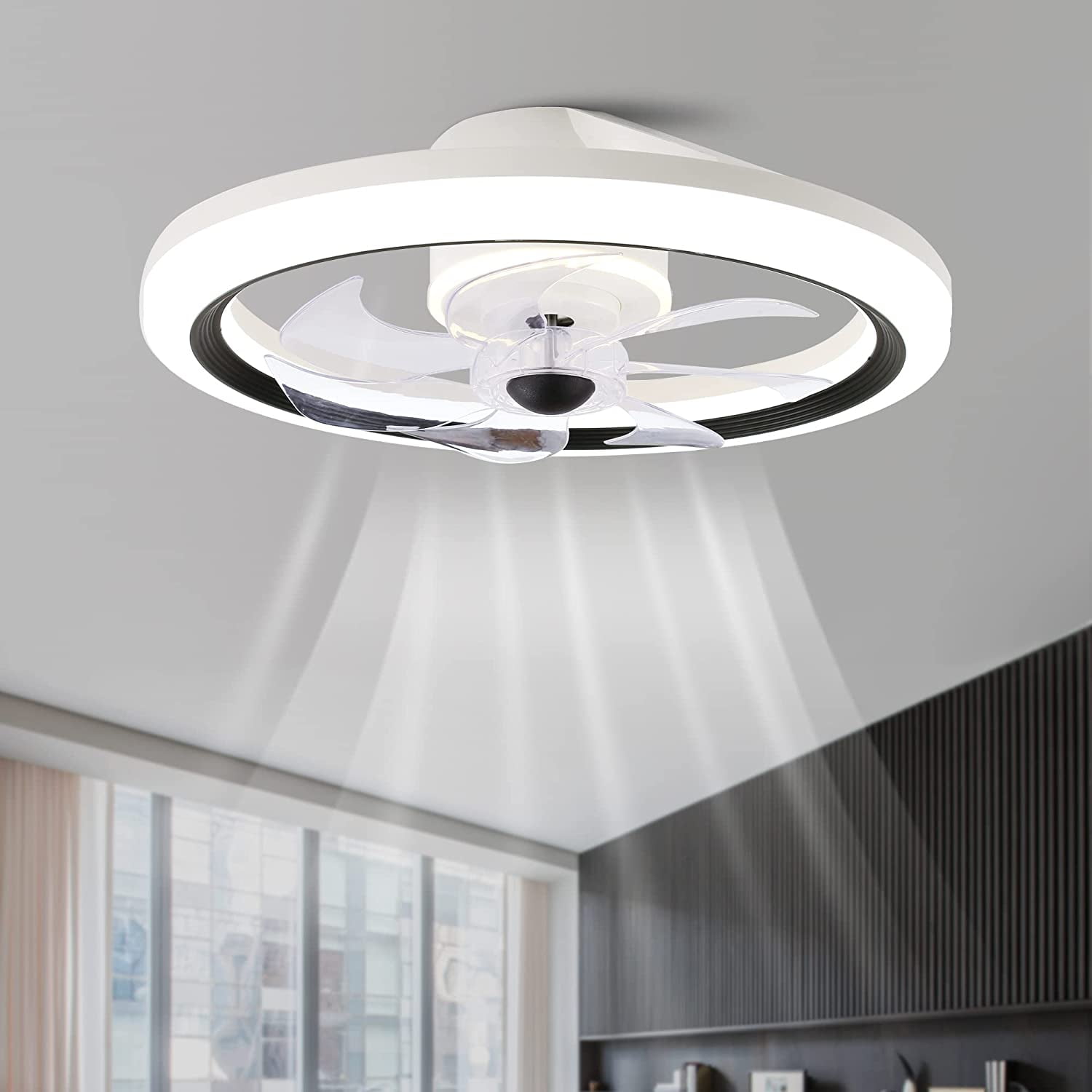 20" Low Profile Ceiling Fans with Lights,7 Transparent Fan Blades ...