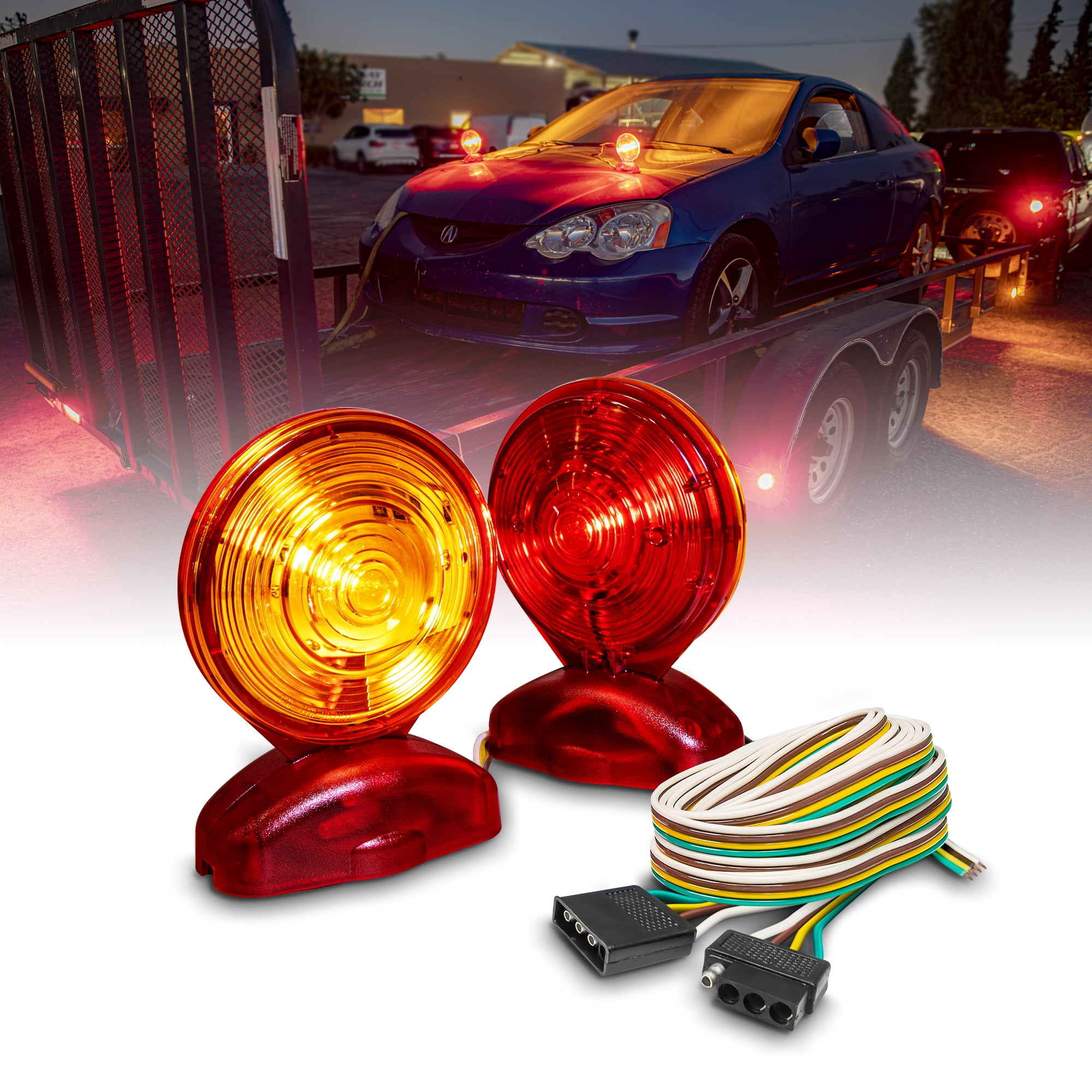 20' Magnetic Red/Amber LED Trailer Tail Towing Light Kit [DOT FMVSS-108 ...