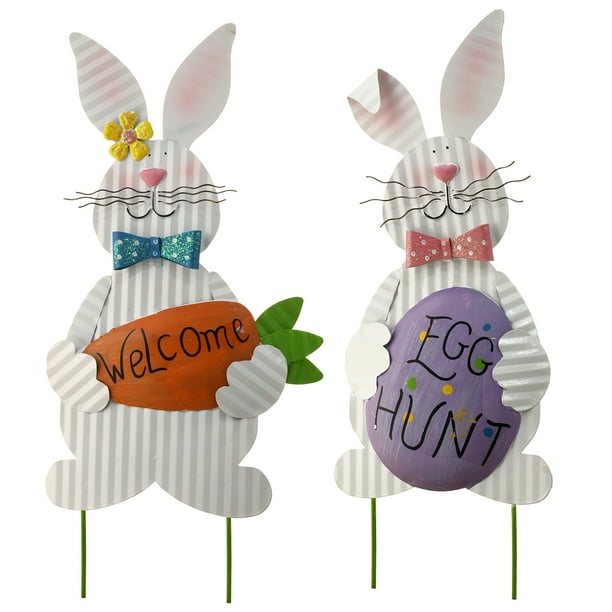 20" Metal Easter Bunny Pair Decoration - Walmart Business Supplies