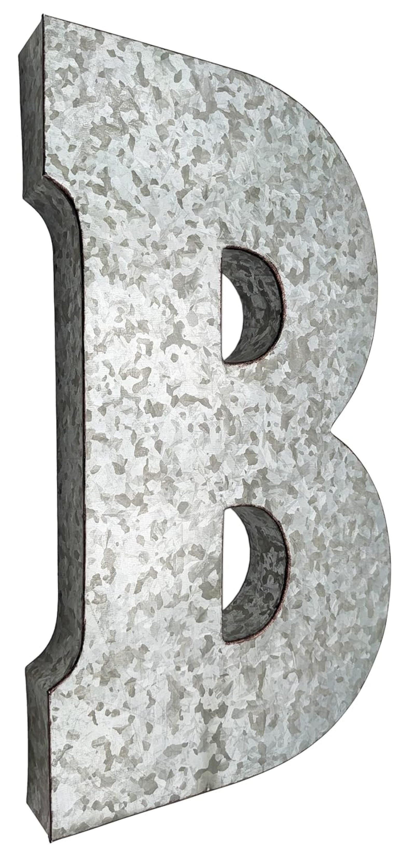 20" Metal Letter "B" Wall Decor, Silver with Rusted Edges, Galvanized ...