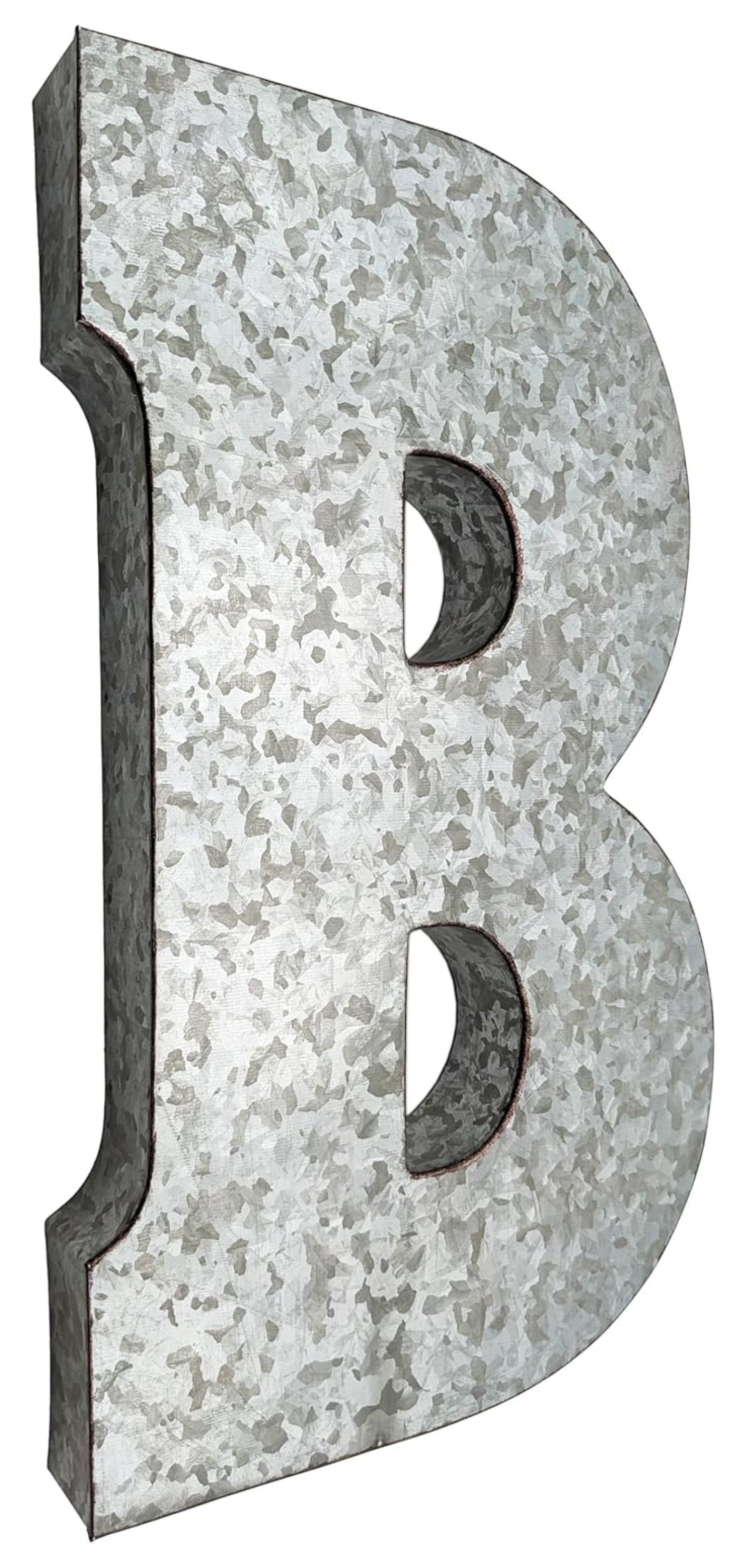 20" Metal Letter B Wall Decor, Silver with Rusted Edges, Galvanized ...