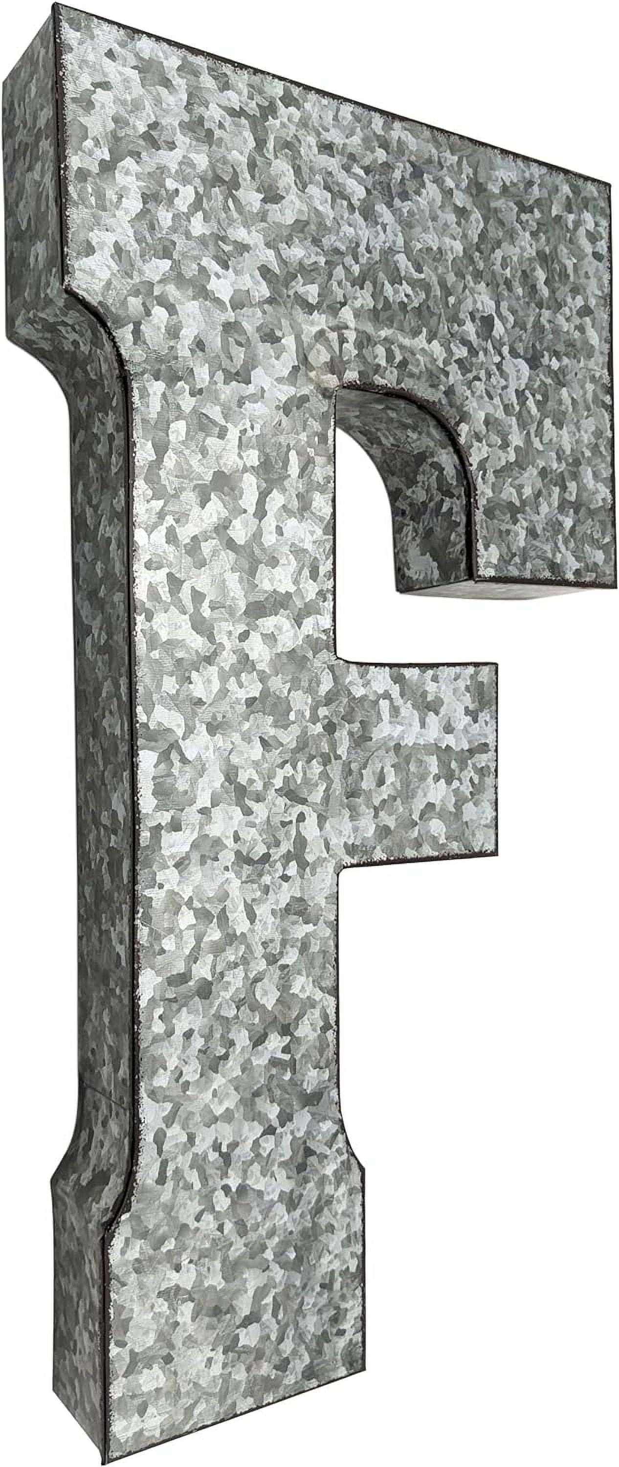 20" Metal Letter "F" Wall Decor, Silver with Rusted Edges, Galvanized ...