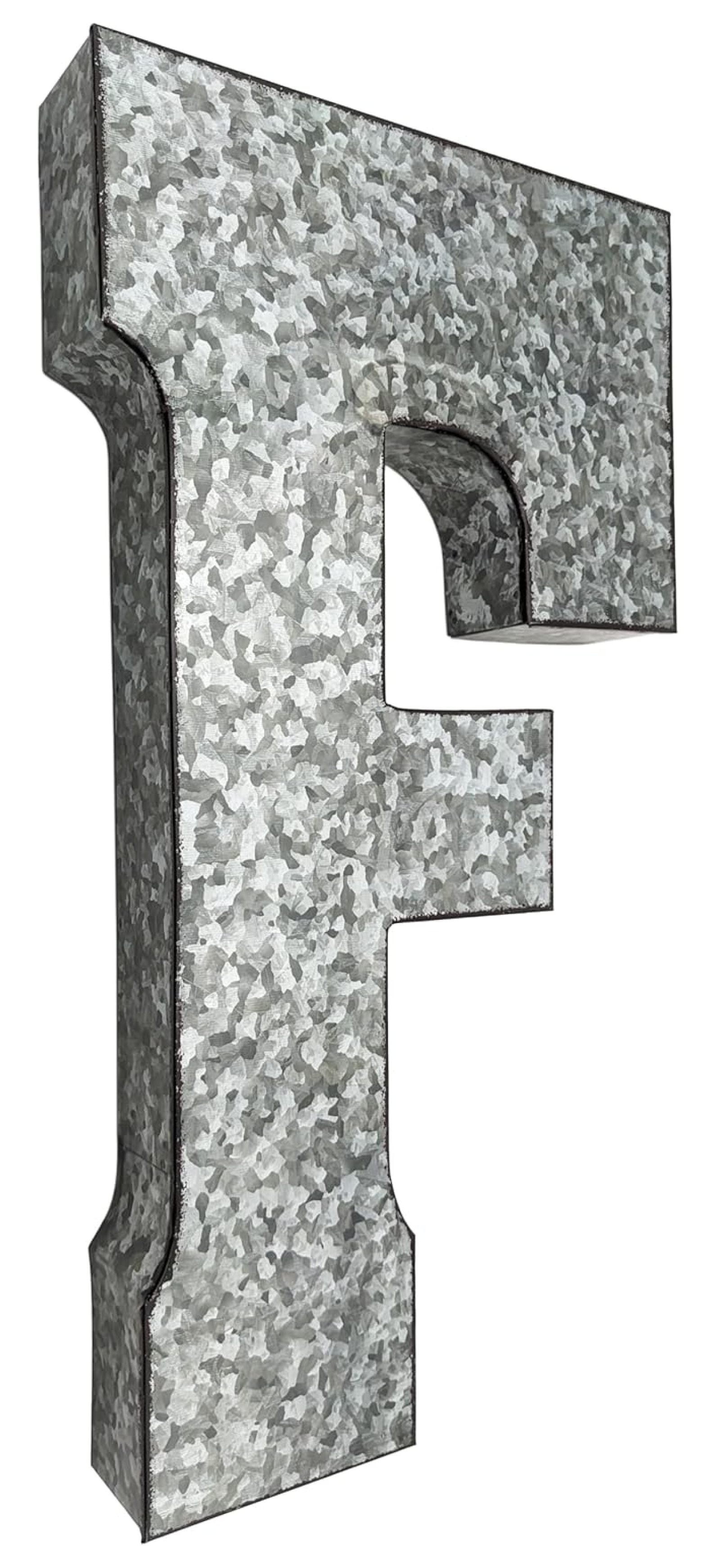20" Metal Letter "F" Wall Decor, Silver with Rusted Edges, Galvanized ...