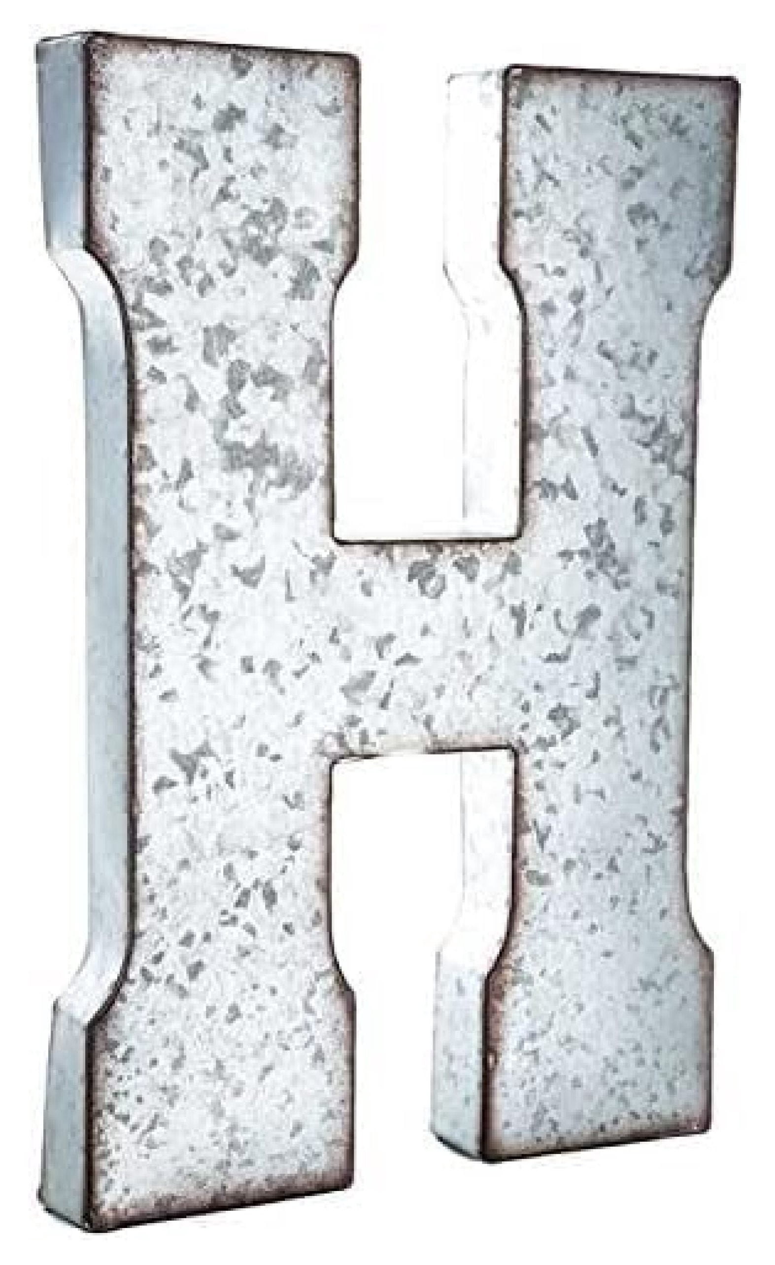 20" Metal Letter "H" Wall Decor, Silver with Rusted Edges, Galvanized ...