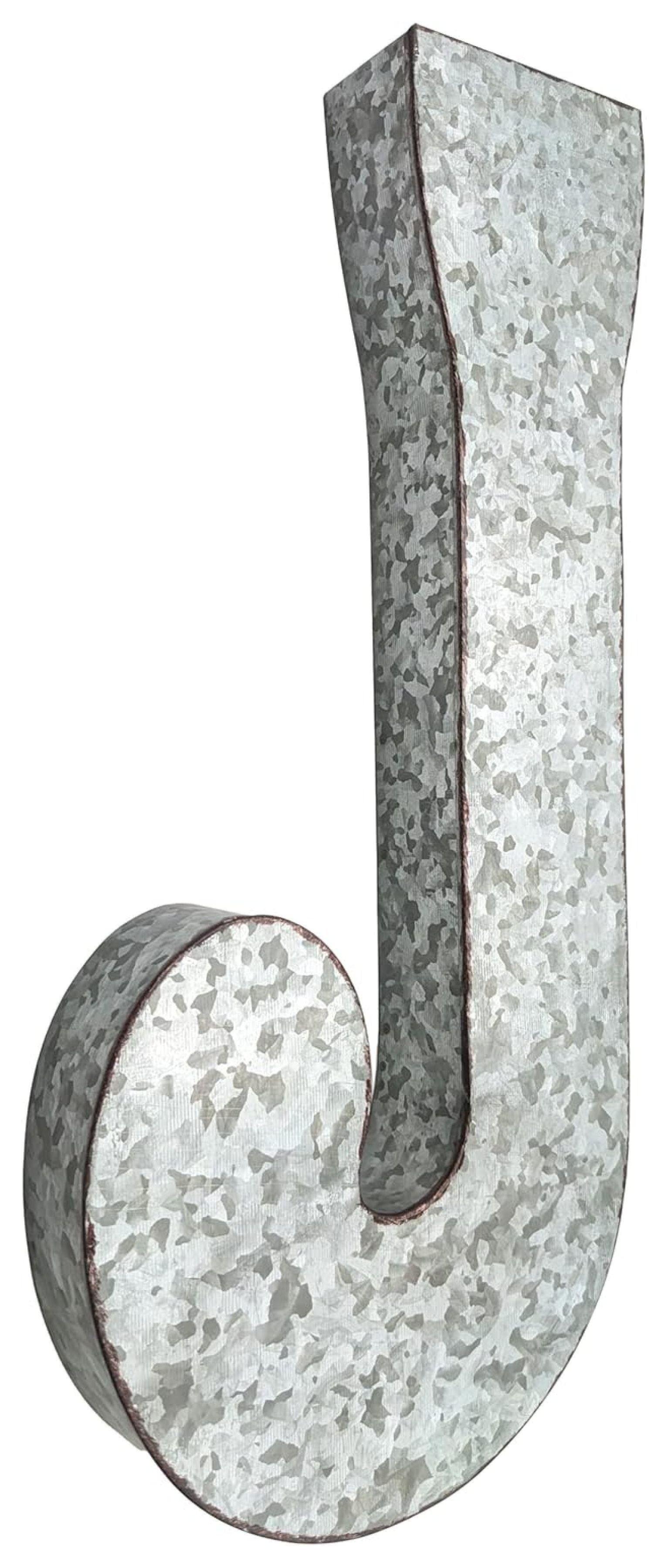 20" Metal Letter "J" Wall Decor, Silver with Rusted Edges, Galvanized ...