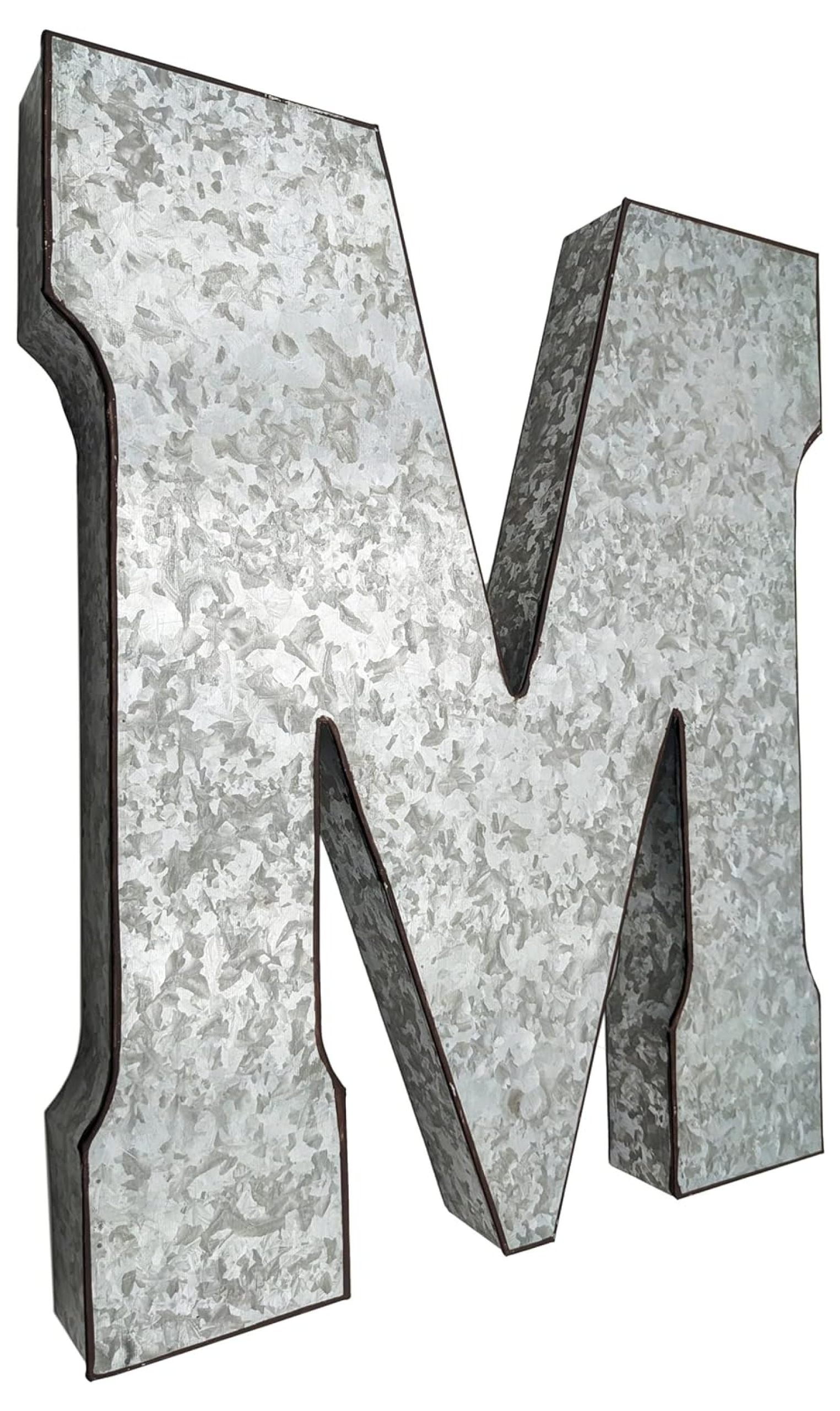 20" Metal Letter "M" Wall Decor, Silver with Rusted Edges, Galvanized ...