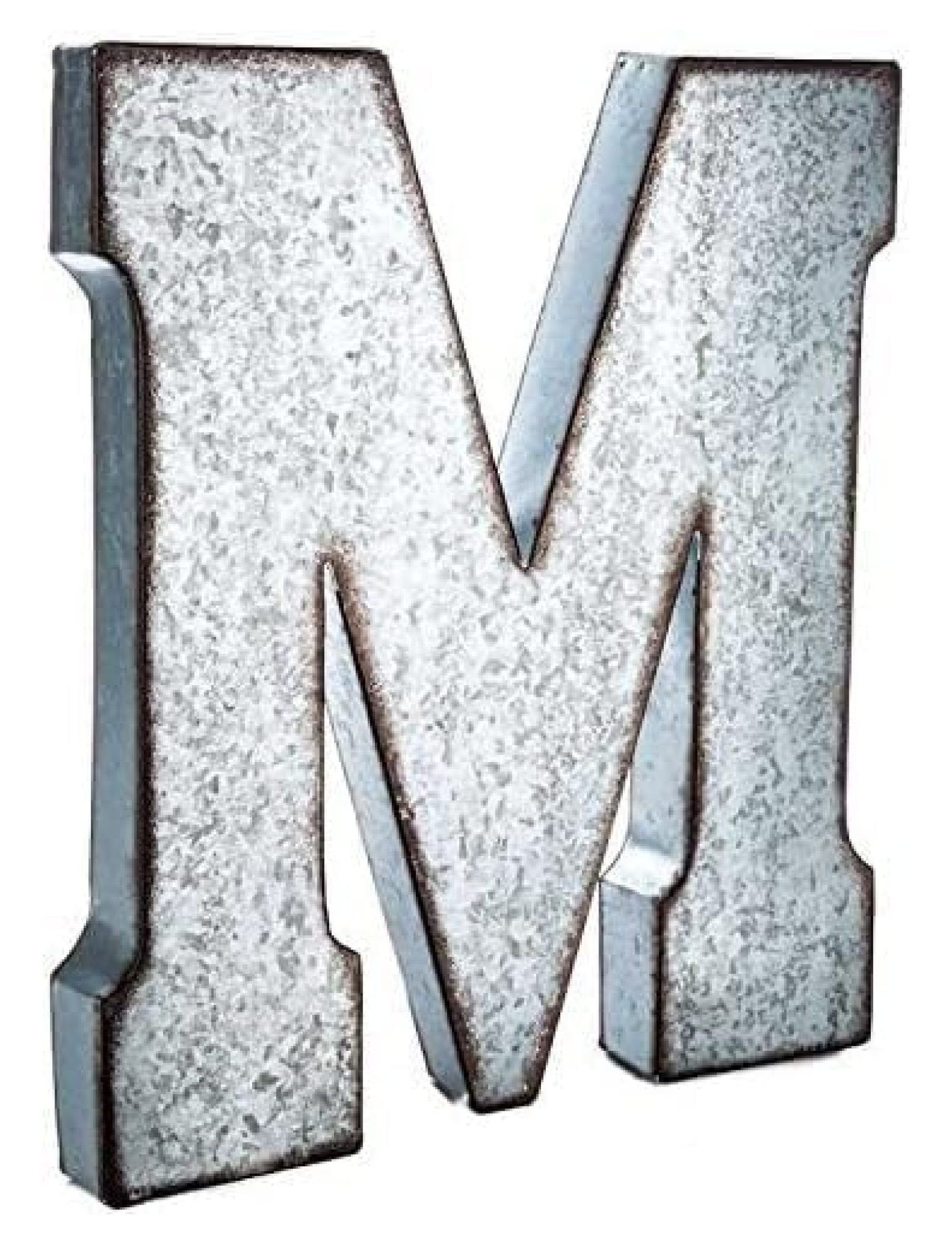 20" Metal Letter "M" Wall Decor, Silver with Rusted Edges, Galvanized ...