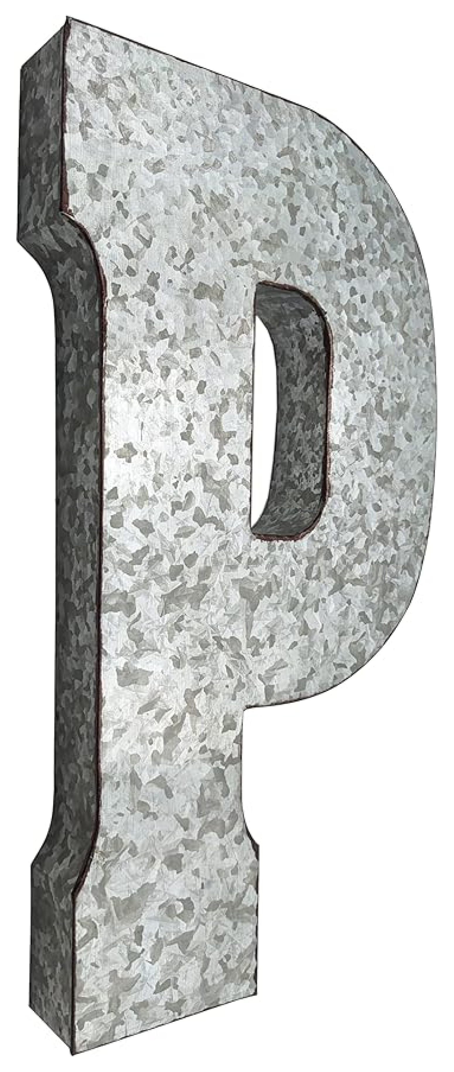 20" Metal Letter P Wall Decor, Silver with Rusted Edges, Galvanized ...
