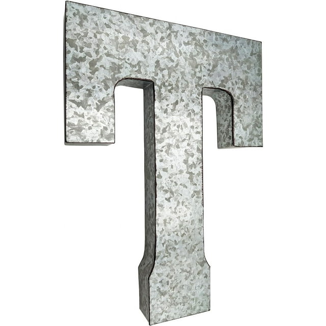 20" Metal Letter "T" Wall Decor, Silver with Rusted Edges, Galvanized ...