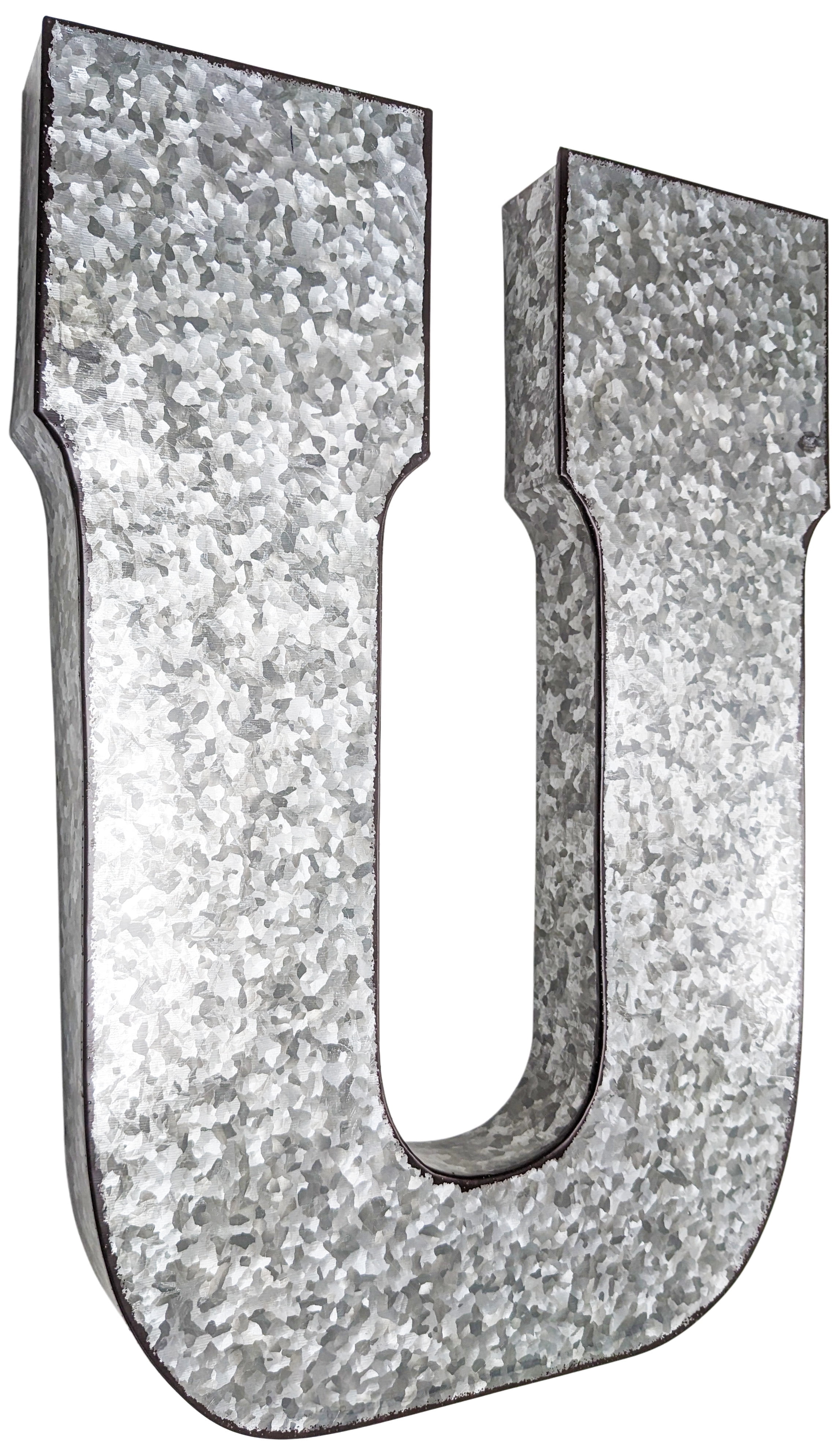 20" Metal Letter "U" Wall Decor, Silver with Rusted Edges, Galvanized ...