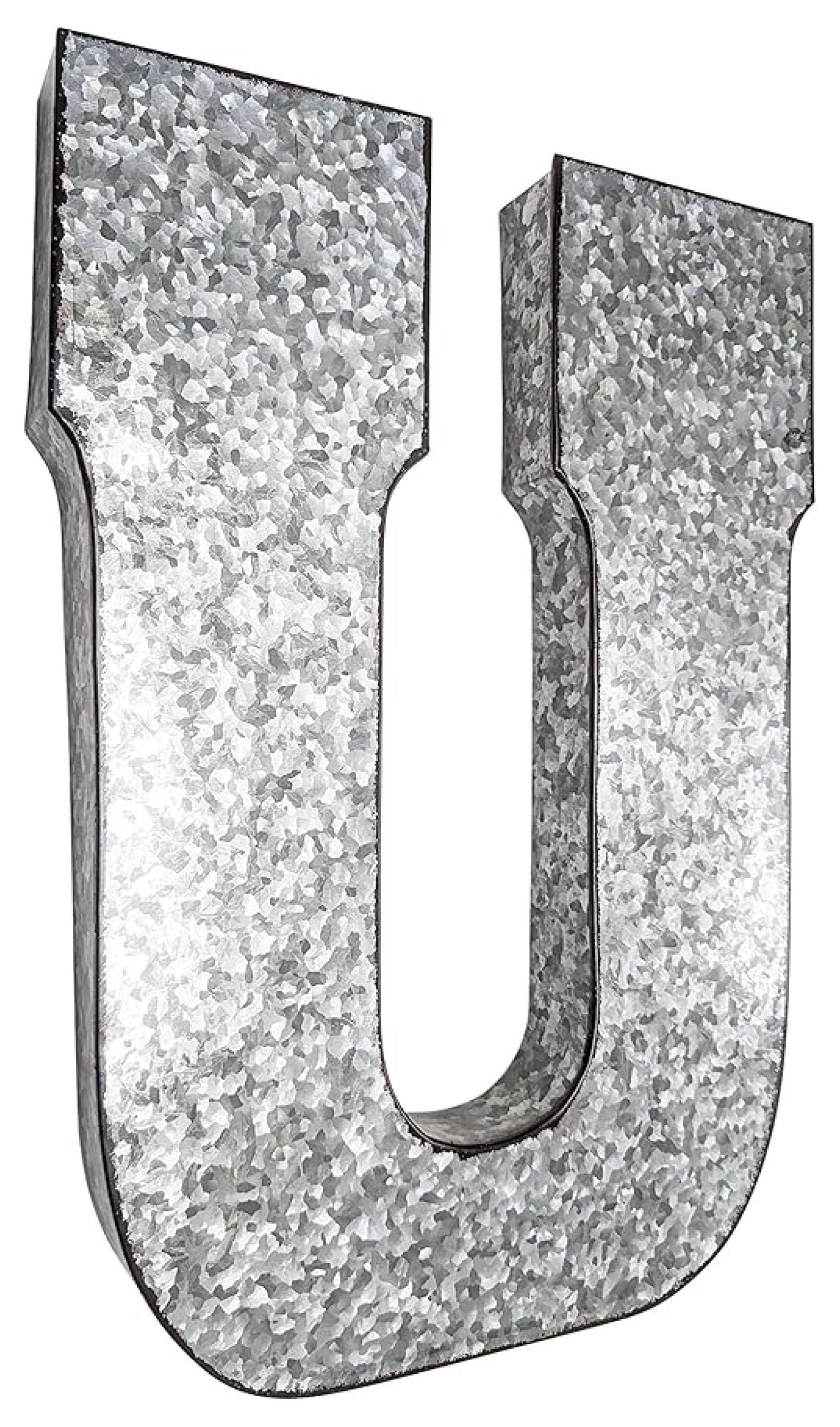 20" Metal Letter U Wall Decor, Silver with Rusted Edges, Galvanized ...