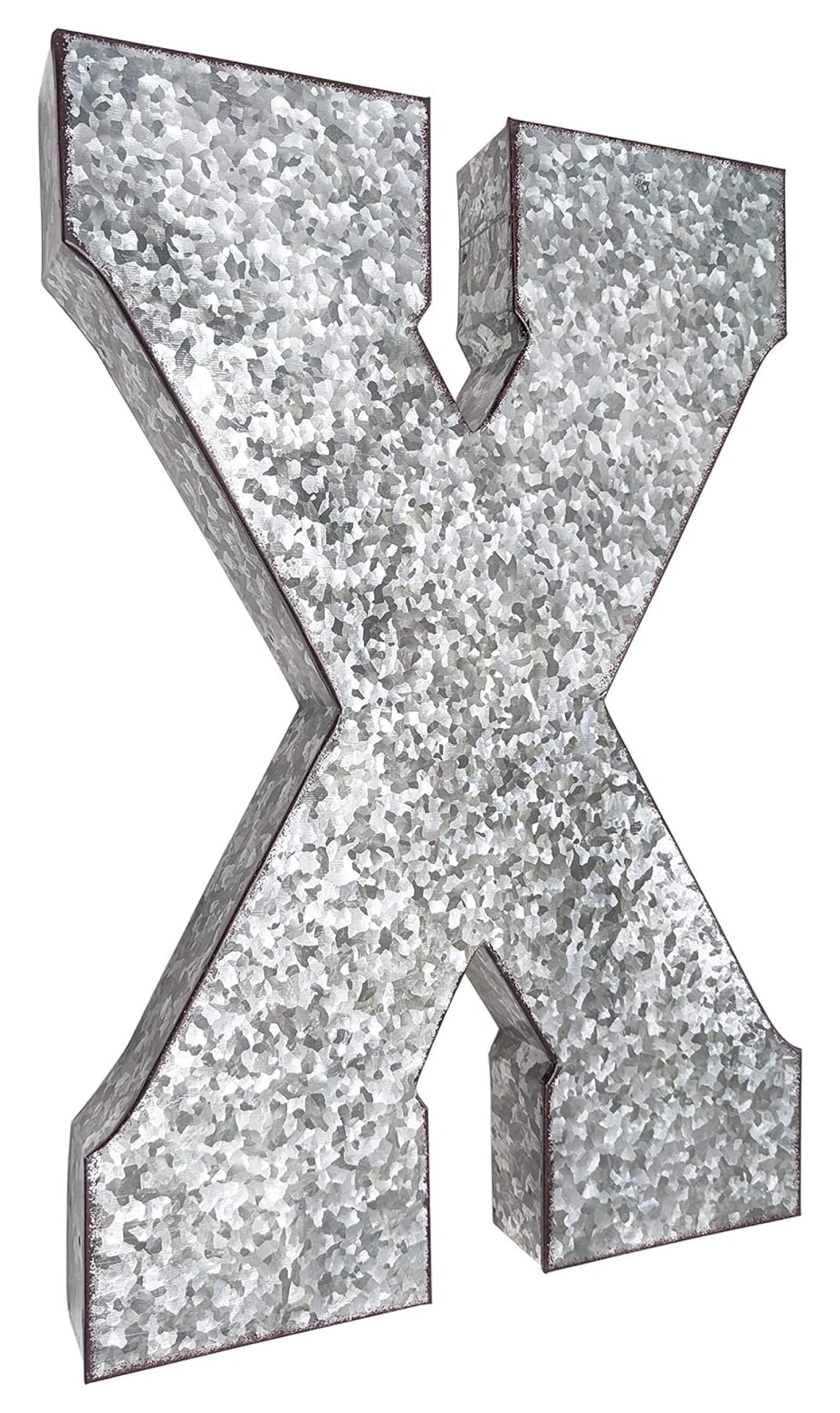 20" Metal Letter "X" Wall Decor, Silver with Rusted Edges, Galvanized ...