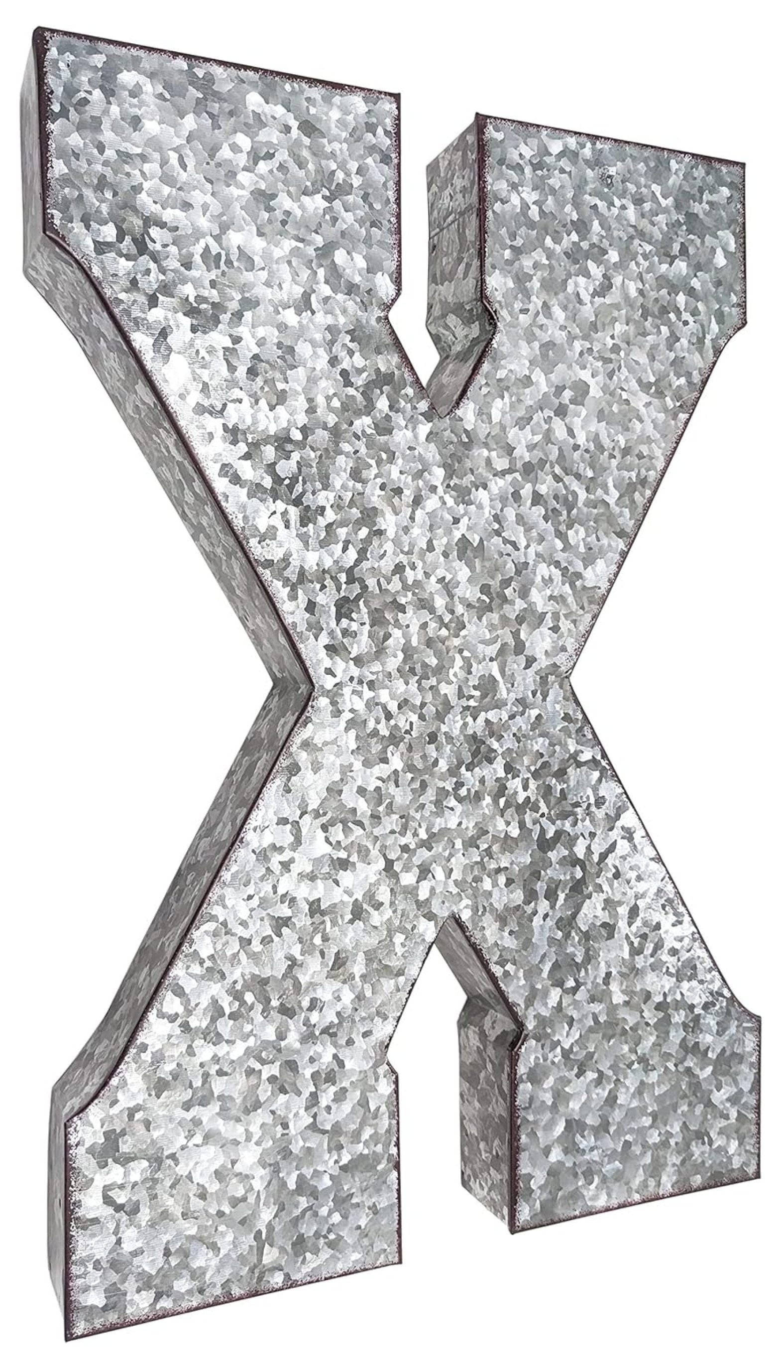 20" Metal Letter X Wall Decor, Silver with Rusted Edges, Galvanized ...