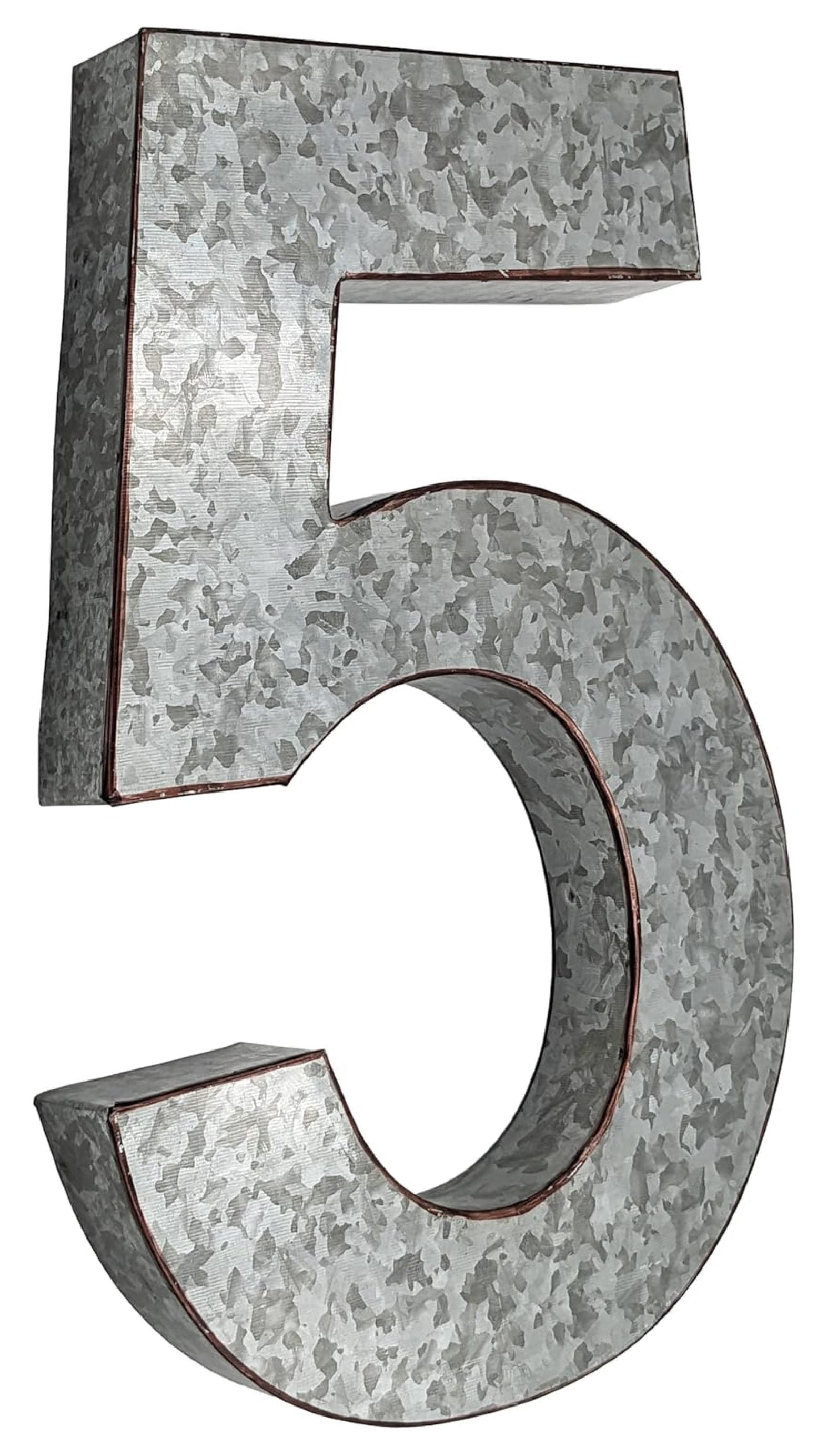 20" Metal Number 5 (Five) Wall Decor, Silver with Rusted Edges ...
